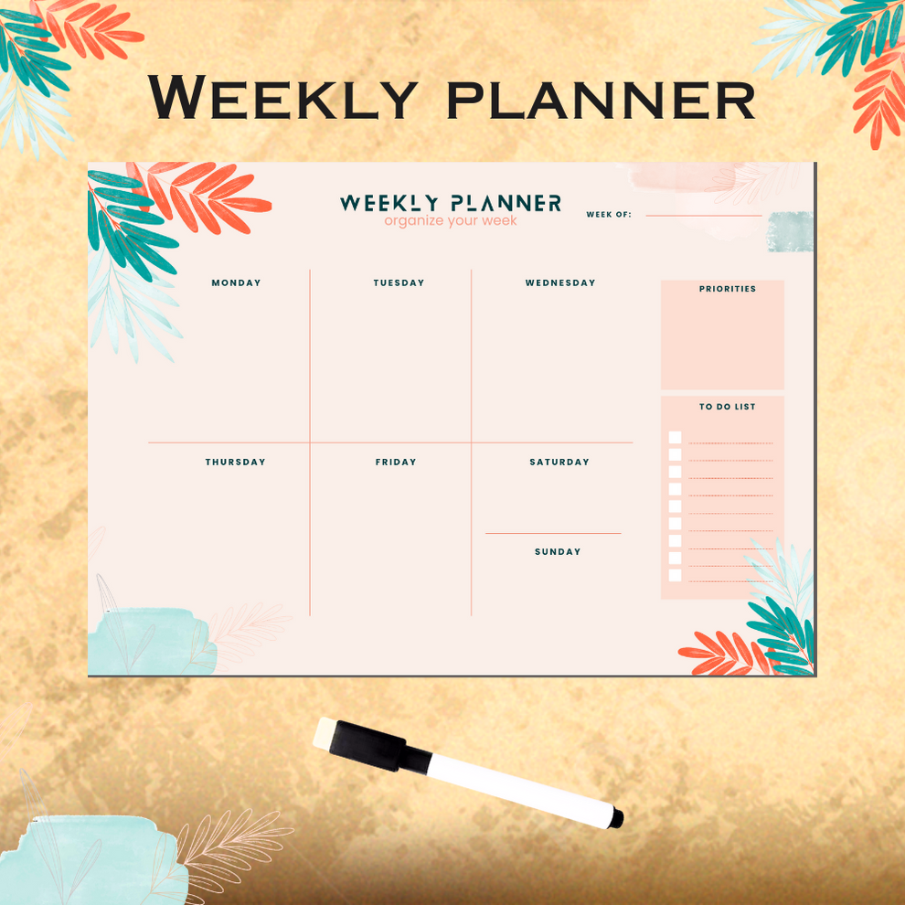 Weekly planner A4 laminated with free board marker - Planner's Edtion ...